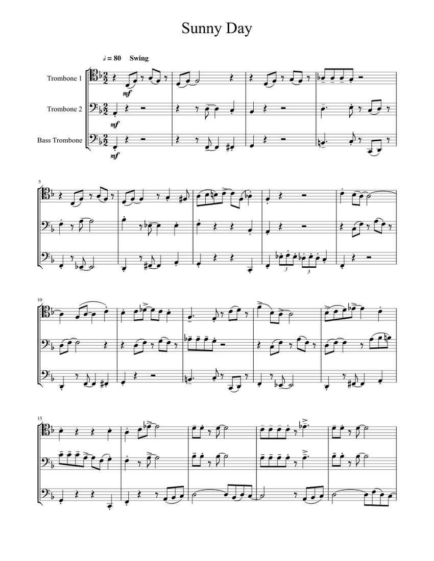 Sunny Day Sheet music for Trombone (Brass Duet) | Download and print in PDF or MIDI free sheet ...