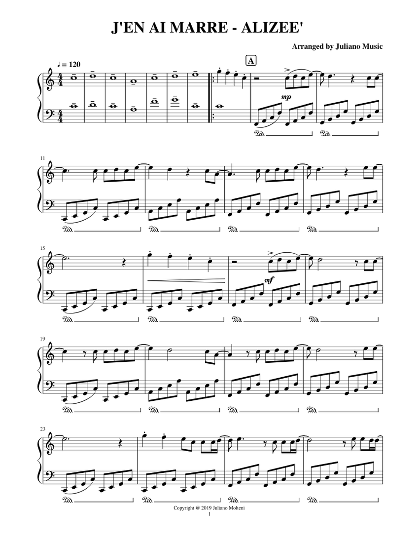 J'EN AI MARRE (EASY PIANO) - ALIZEE' Sheet music for Piano (Solo ...