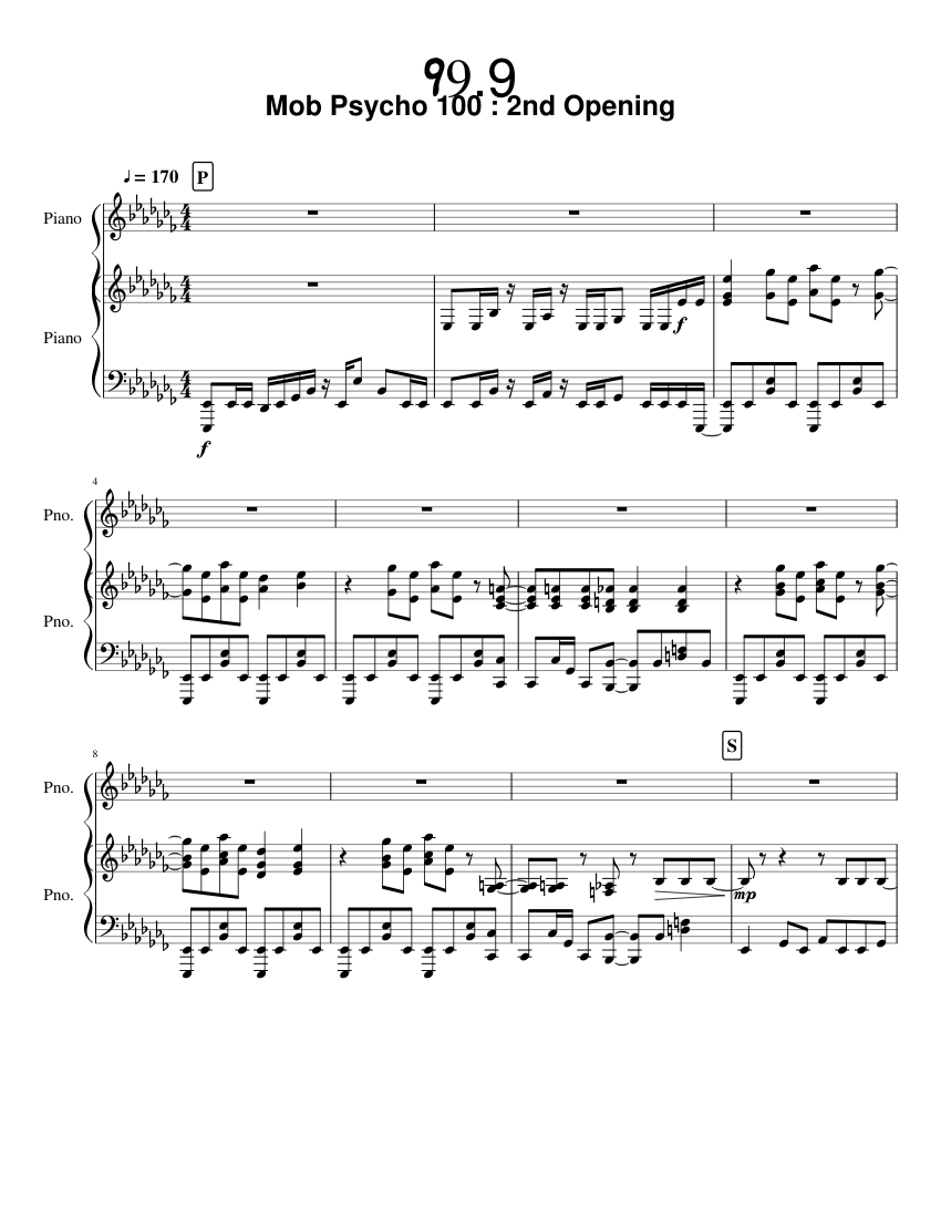 Mob Psycho 100 Season 2 Opening 1 Sheet music for Piano (Solo ...