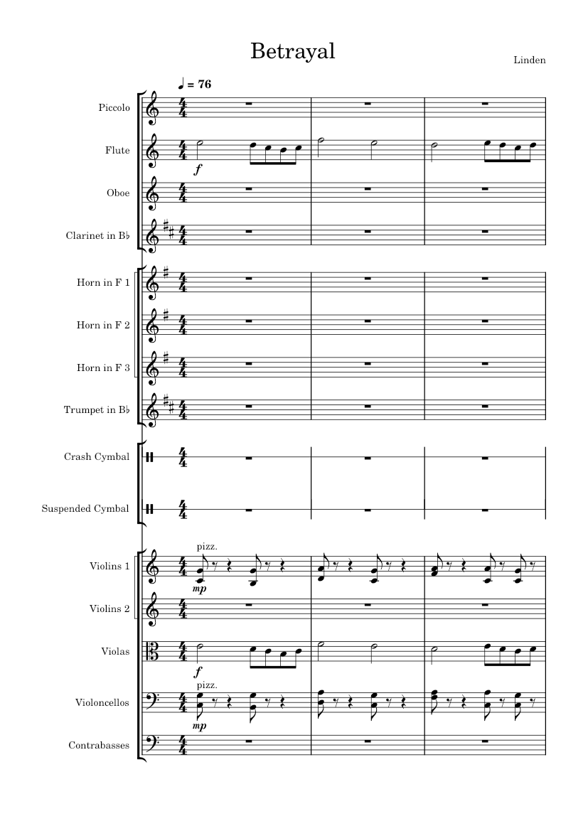 Betrayal Sheet music for Flute, Oboe, French horn, Strings group & more ...