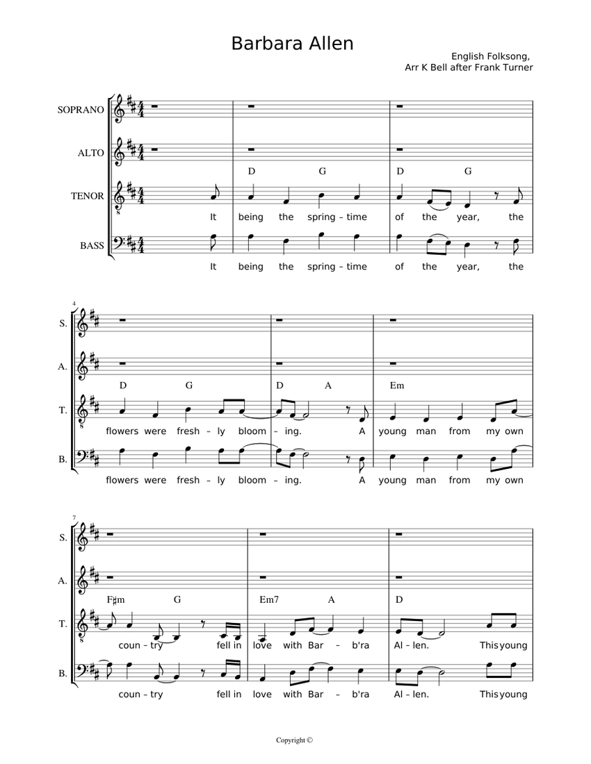 Barbara Allen Sheet music for Bass guitar (Solo) | Download and print ...