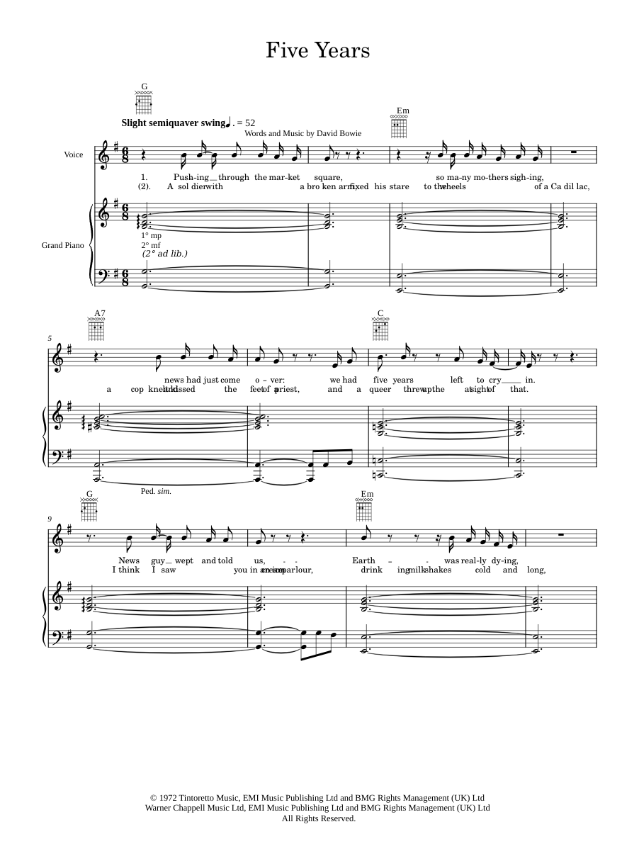 Play Official version of Five years Sheet Music by David Bowie for ...