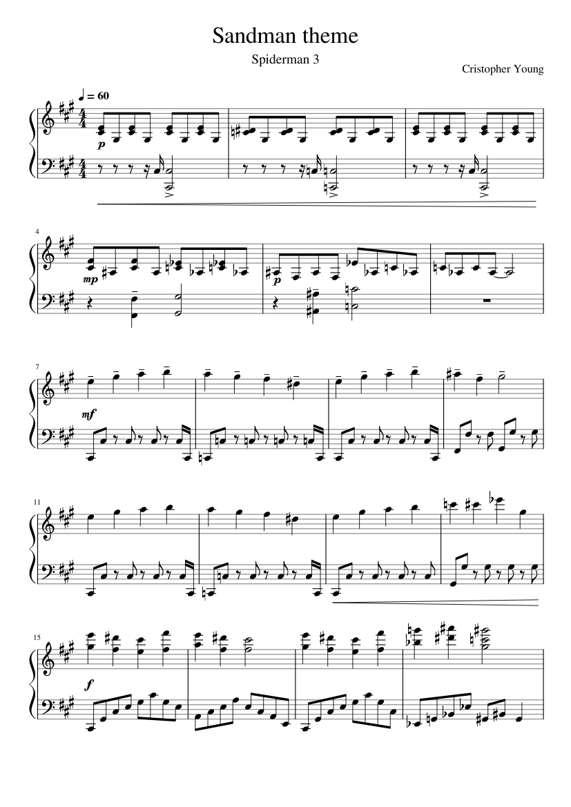 Birth Of Sandman – Cristoffer yong Spider Man 3 Sheet Music for Piano ...