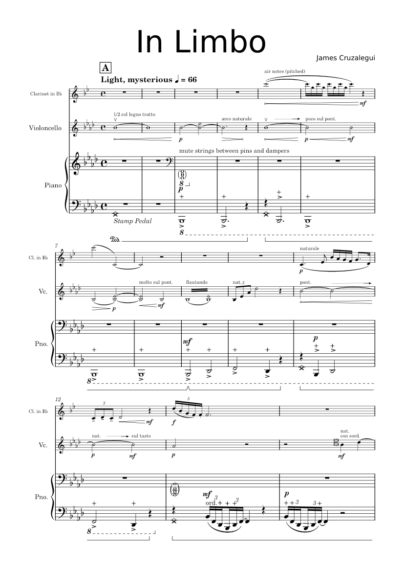 In Limbo Sheet music for Piano, Cello, Clarinet other (Piano Trio ...