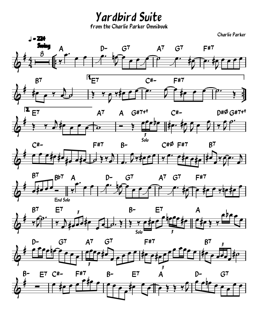 Yardbird Suite- Eb Alto Saxophone Sheet Music with Chords for Saxophone alto (Solo) | MuseScore.com