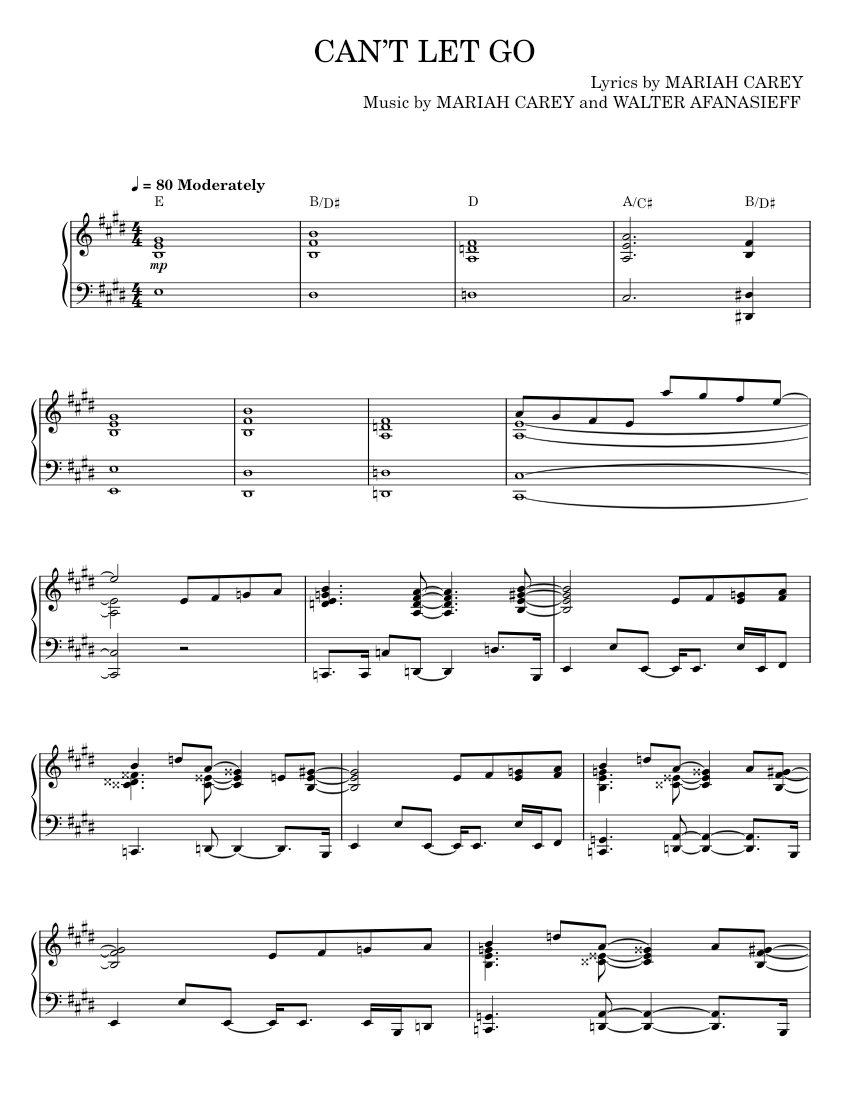 Can't Let Go - Mariah Carey Sheet Music with Chords for Piano (Solo) | MuseScore.com