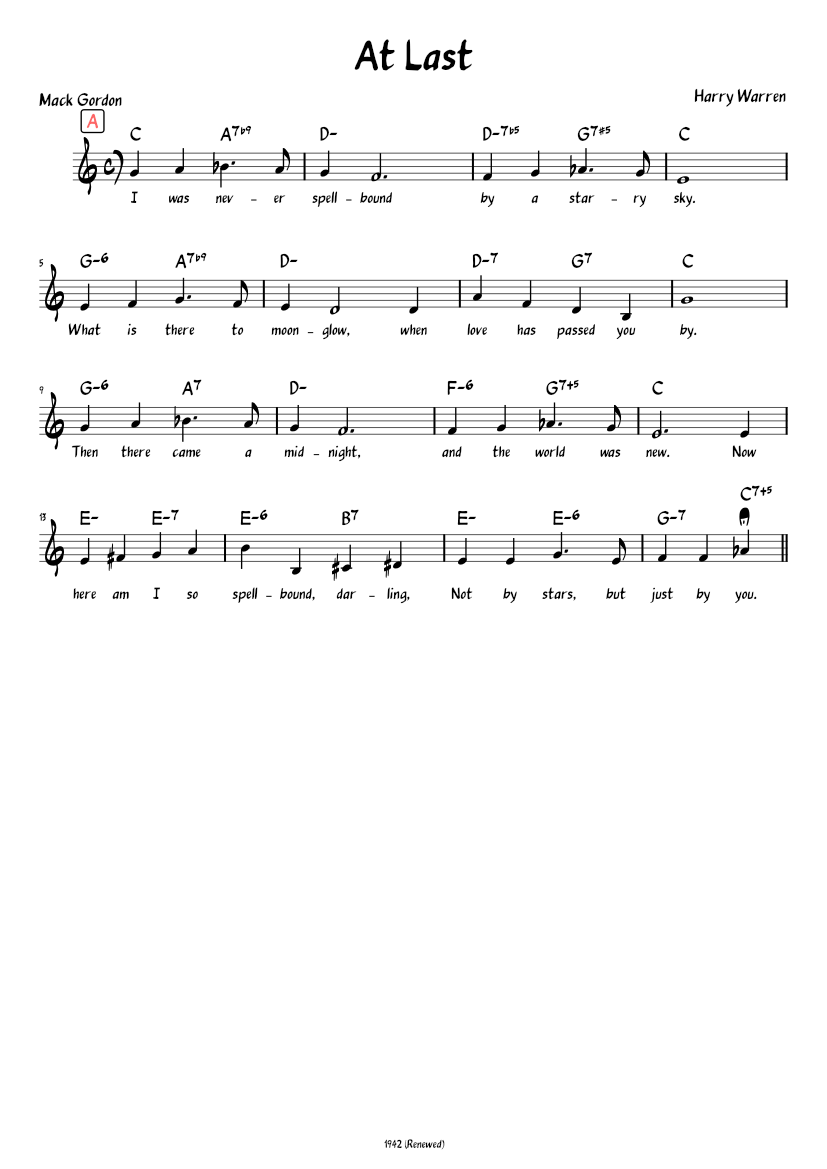 At Last (Lead sheet with verse and lyrics ) Sheet Music with Chords for ...