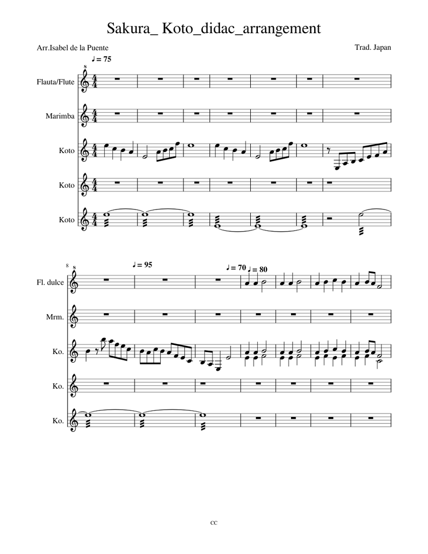 Sakura Koto Sheet music for Marimba, Recorder, Strings - plucked (other ...