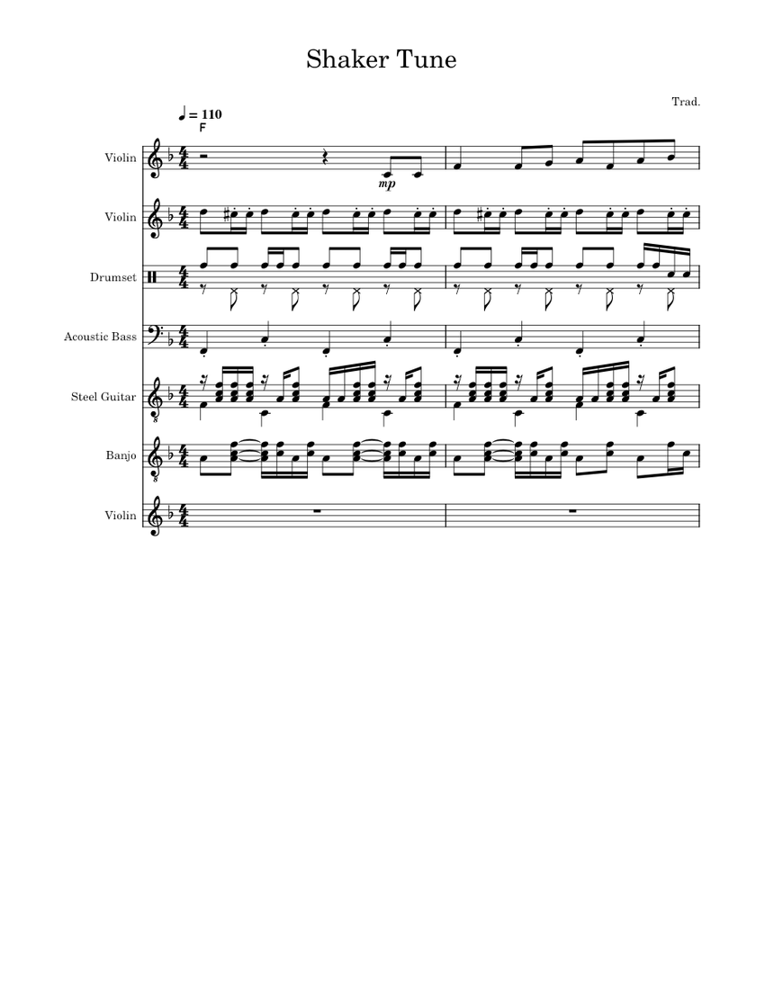 Shaker Tune Sheet music for Violin, Guitar, Bass guitar, Drum group ...