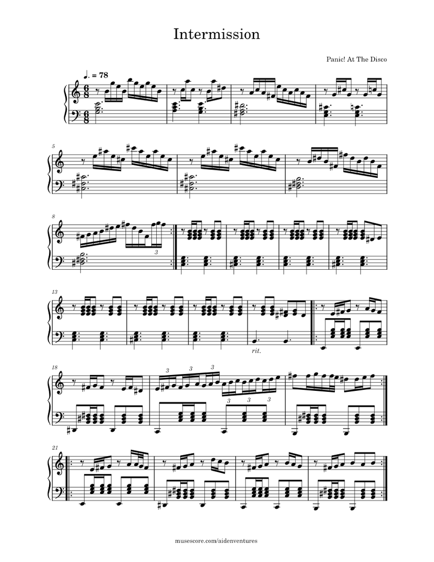 Intermission - Panic! at the Disco Sheet music for Piano (Solo ...