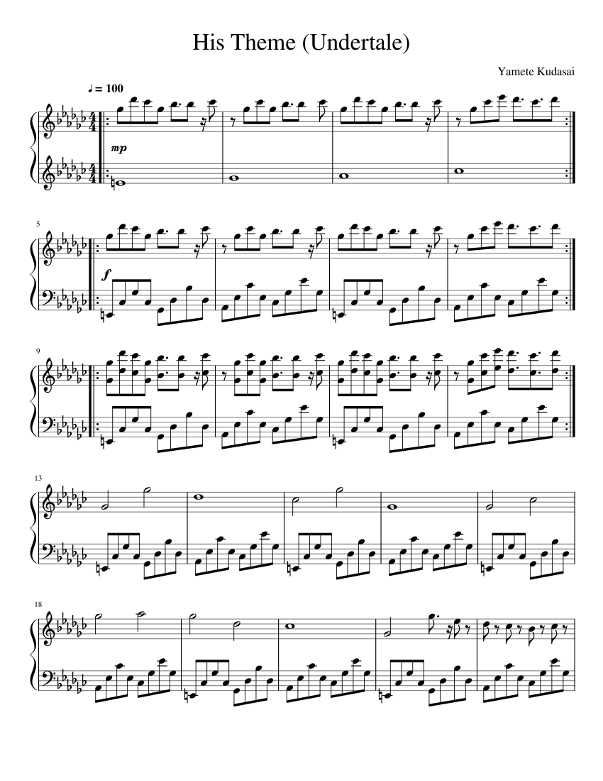 His Theme Undertale Sheet music for Piano (Solo) Easy | Musescore.com