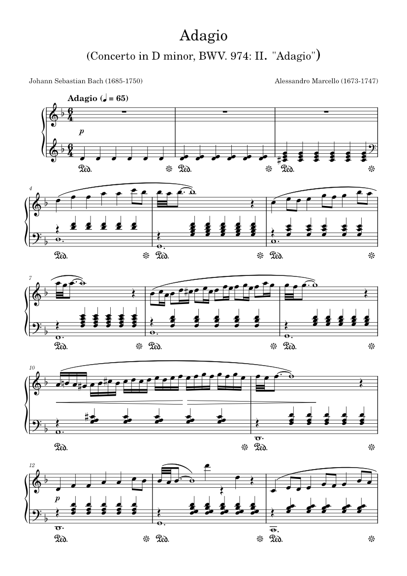 Adagio (Concerto in D minor, BWV. 974: II "Adagio") – J. S. Bach/A ...