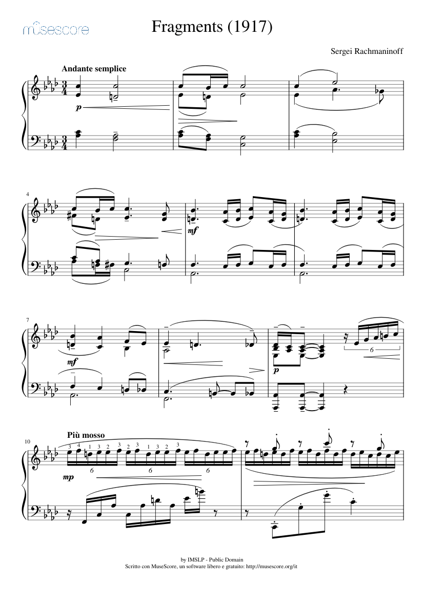 Fragments (1917) Sheet Music for Piano (Solo) | MuseScore.com