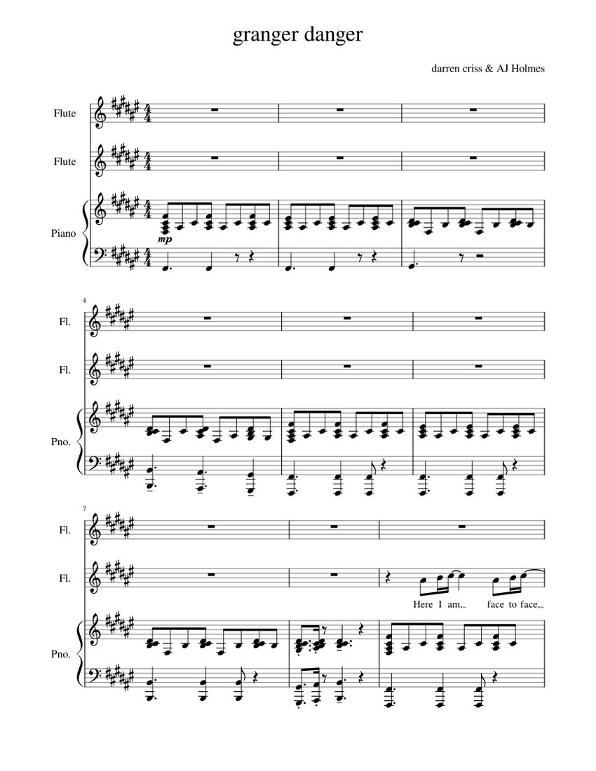 Granger Danger Sheet music for Piano, Flute (Mixed Trio) | Musescore.com