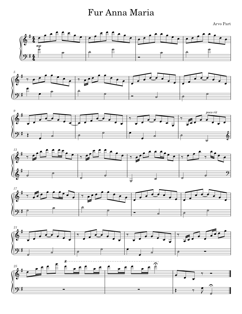 Fur Anna Maria Sheet Music for Piano (Solo) easy | MuseScore.com