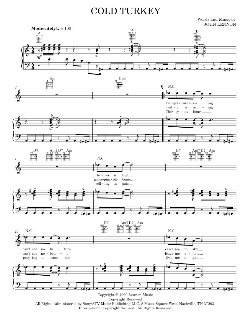 Play Official version of Cold turkey Sheet Music by John Lennon for ...