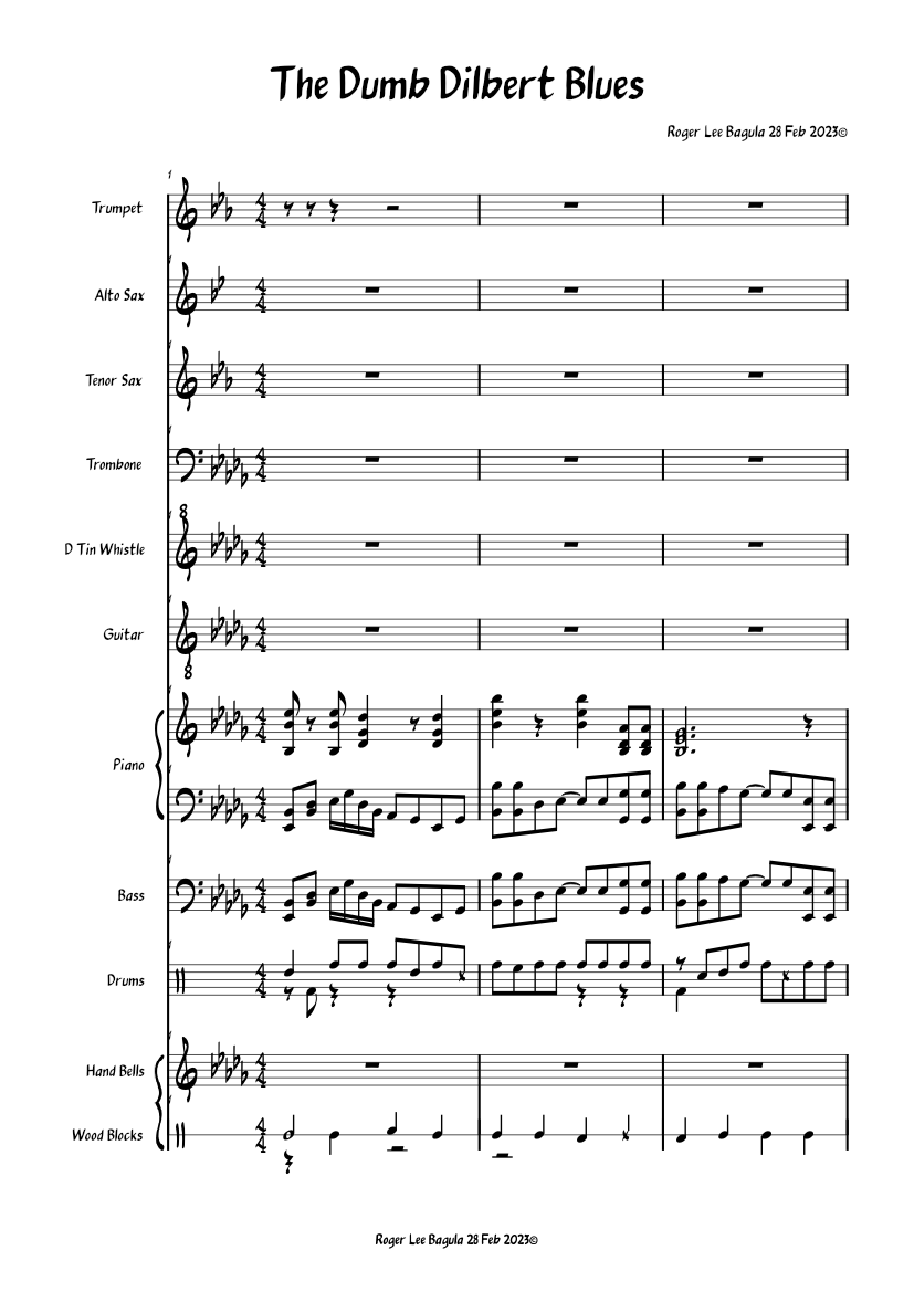 The Dumb Dilbert Blues Sheet music for Piano, Trombone, Saxophone alto ...