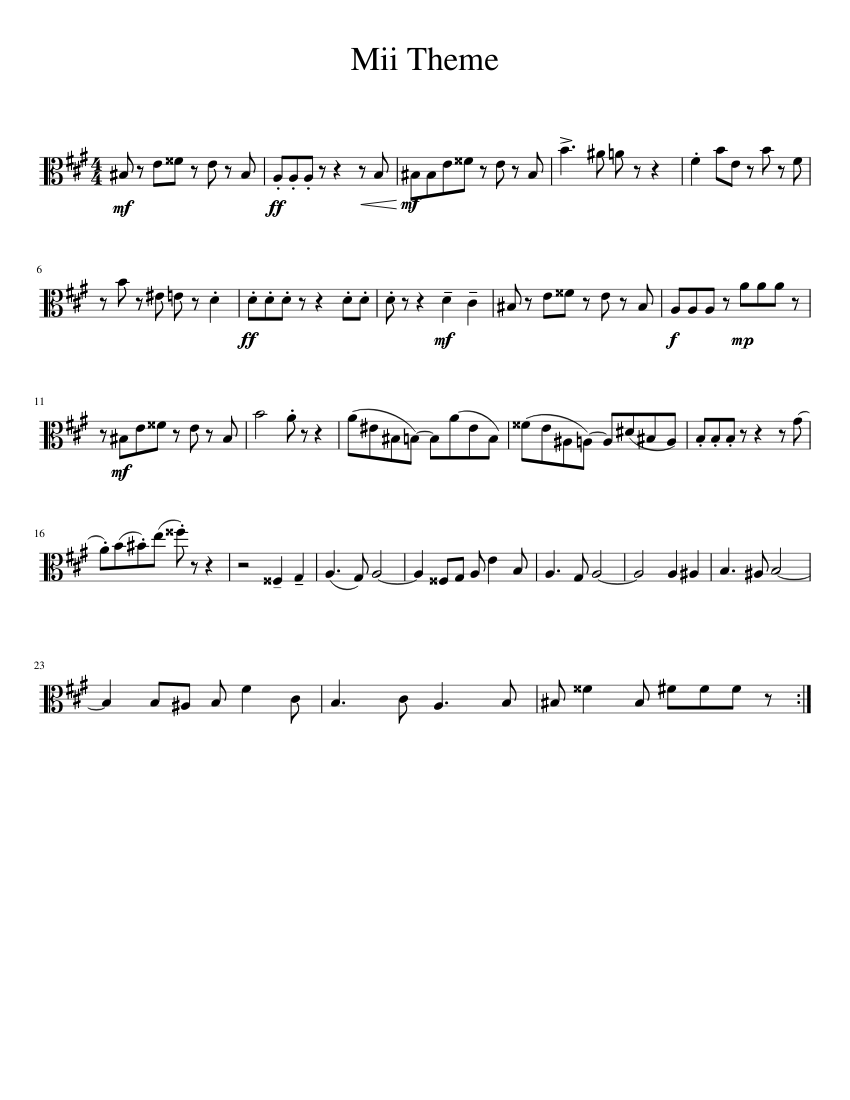 Mii Theme Sheet music for Viola (Solo) | Musescore.com