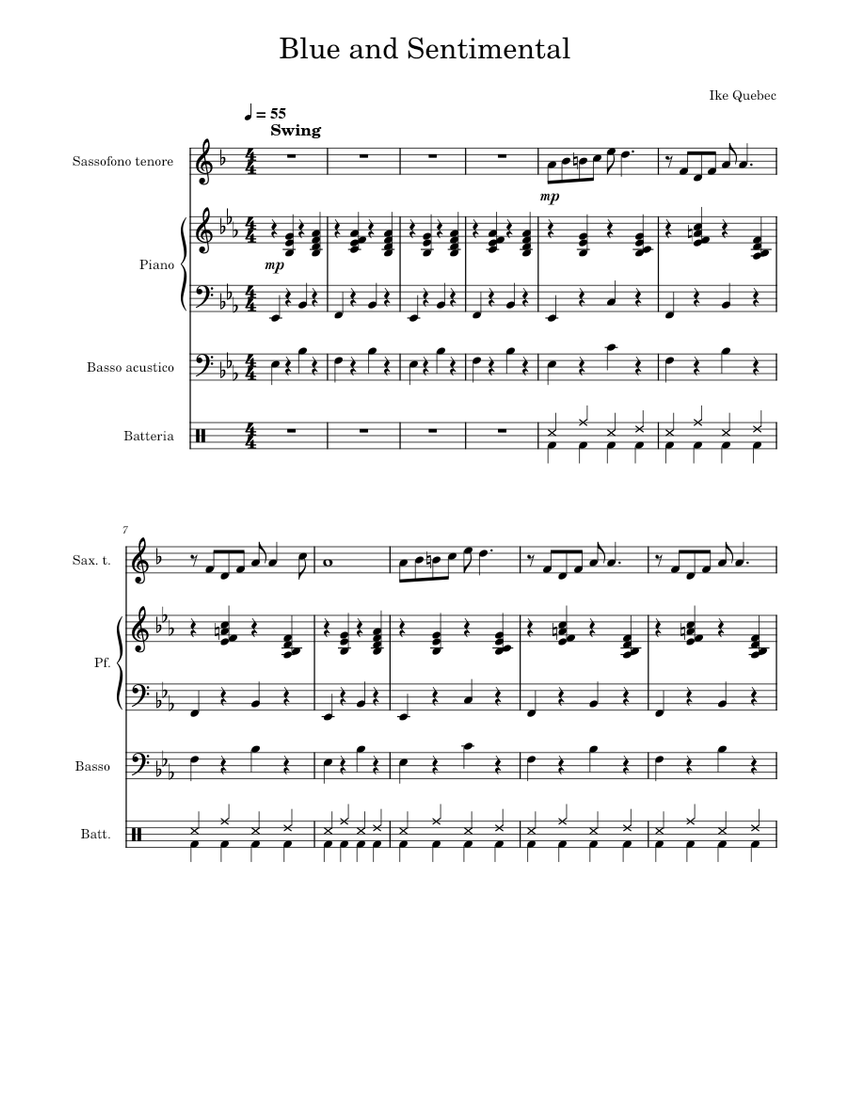 Blue And Sentimental Sheet music for Piano, Saxophone tenor, Bass ...