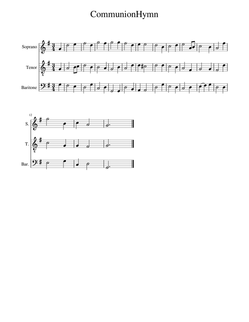 Communion Hymn Sheet music for Soprano, Tenor, Baritone (Choral ...