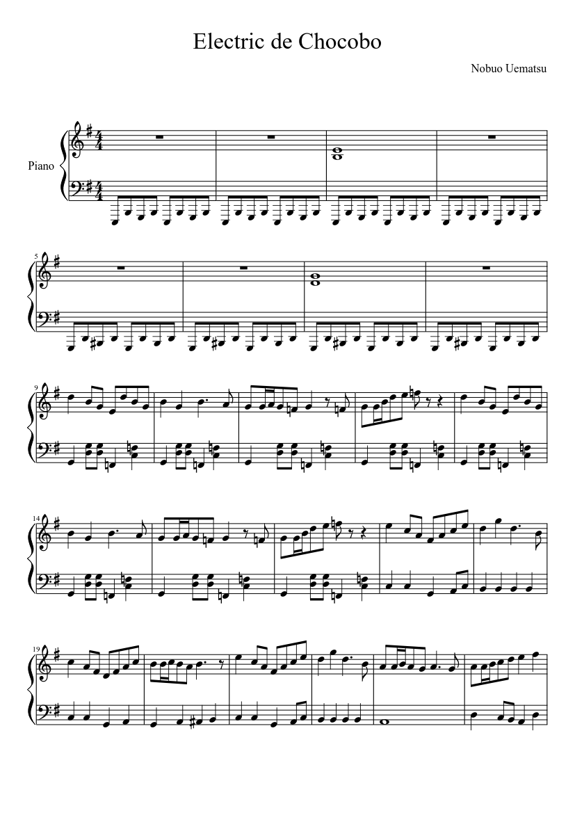 Electric de Chocobo Sheet Music for Piano (Solo) Easy | MuseScore.com