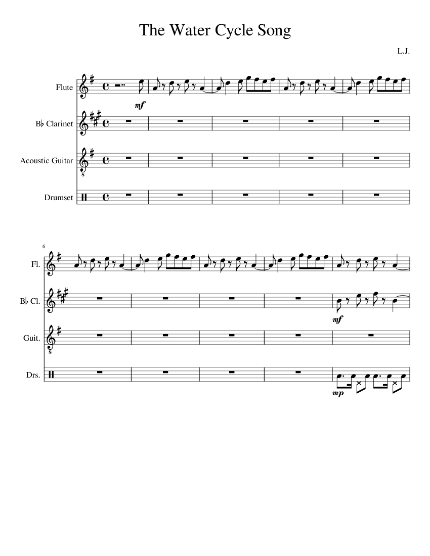 The Water Cycle Song Sheet music for Flute, Clarinet in b-flat, Guitar ...