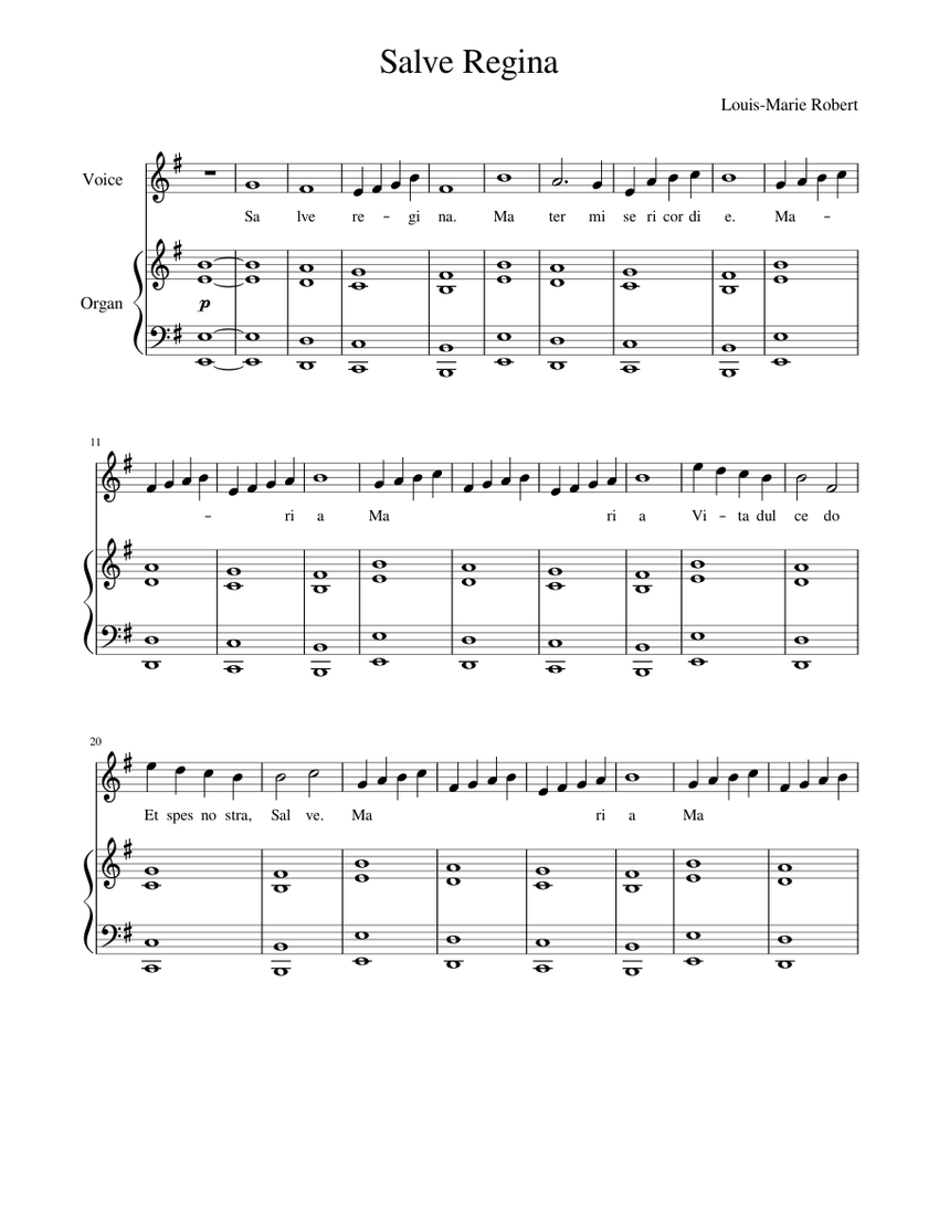 Salve Regina Sheet music for Organ, Vocals (Mixed Duet) | Download and print in PDF or MIDI free ...