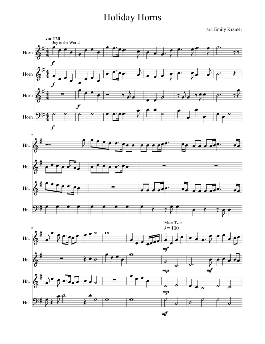Holiday Horns Sheet music for French horn (Mixed Quartet) | Musescore.com