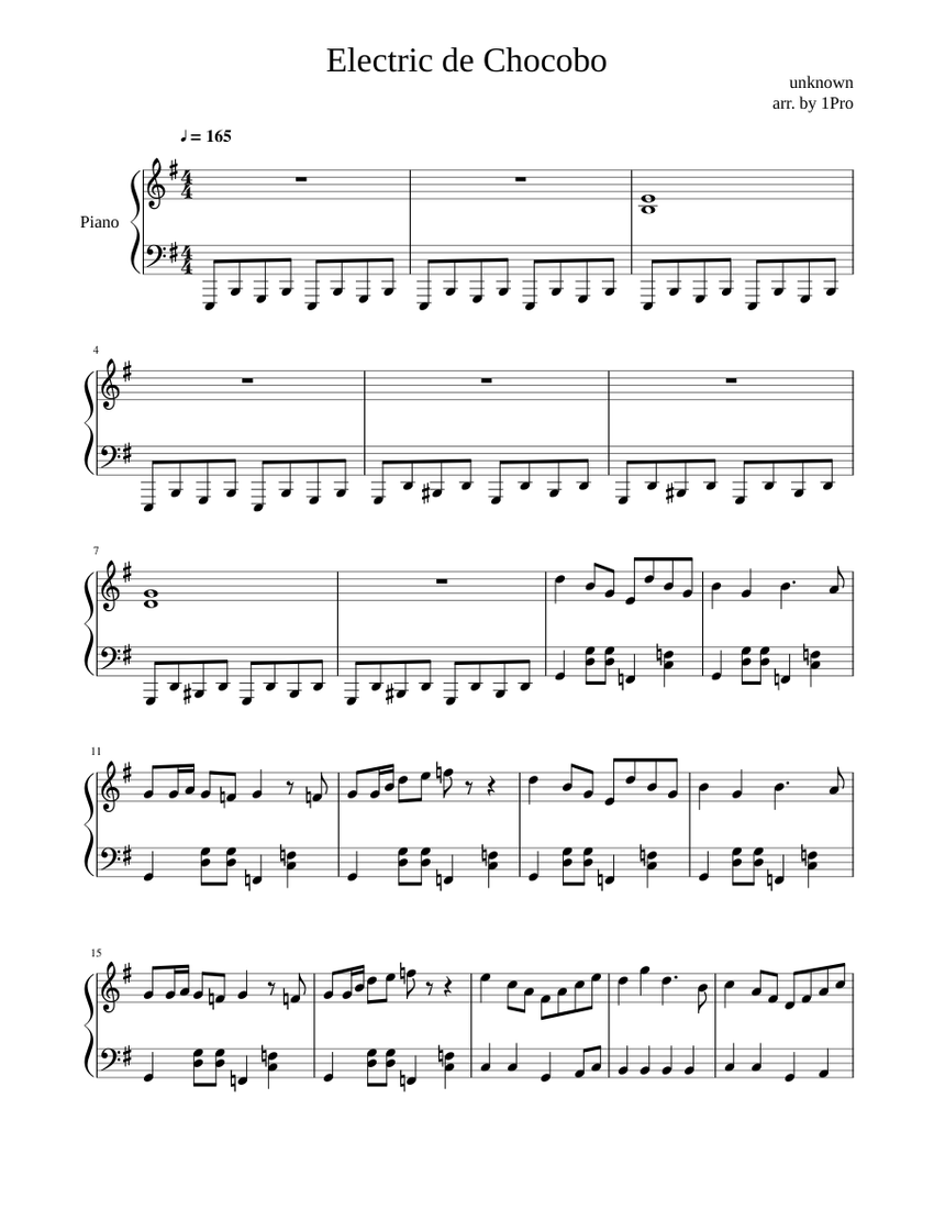 Electric de Chocobo Sheet music for Piano (Solo) Easy | Musescore.com