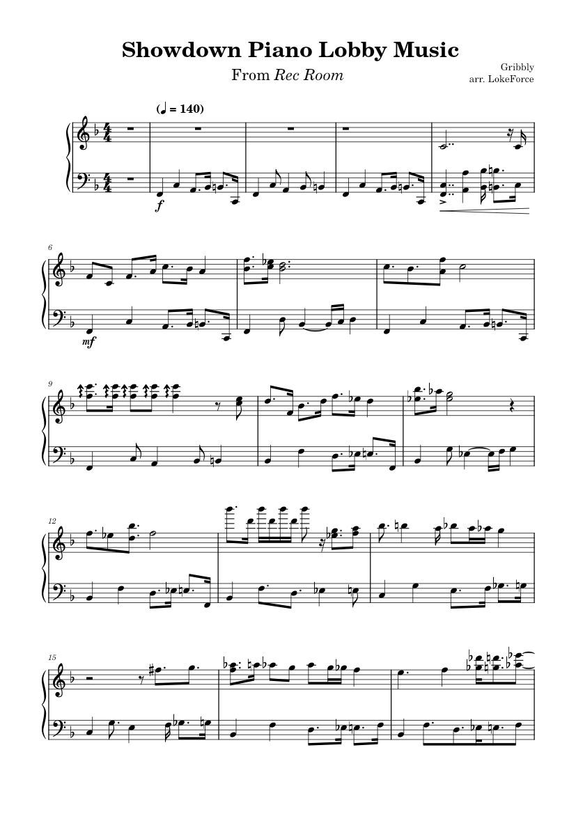 Showdown Piano – Gribbly Showdown Piano – Rec Room Sheet music for ...