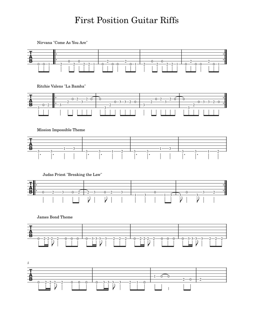 First Position Guitar Riffs Sheet music for Guitar (Solo) | Musescore.com