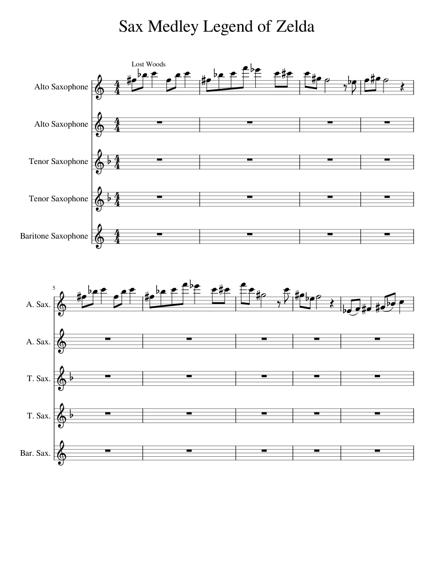 Sax Medley Legend of Zelda Sheet music for Saxophone alto, Saxophone ...