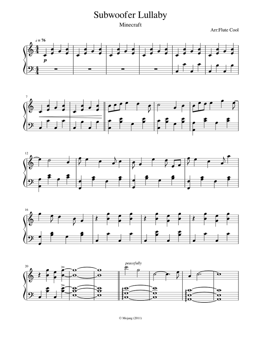 Subwoofer Lullaby Sheet music for Piano (Solo) Easy | Musescore.com