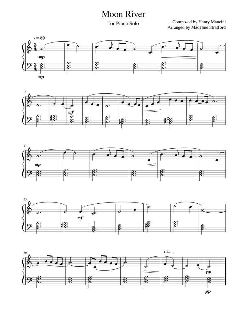 Moon River for Piano Solo Sheet music for Piano (Solo) Easy | Musescore.com