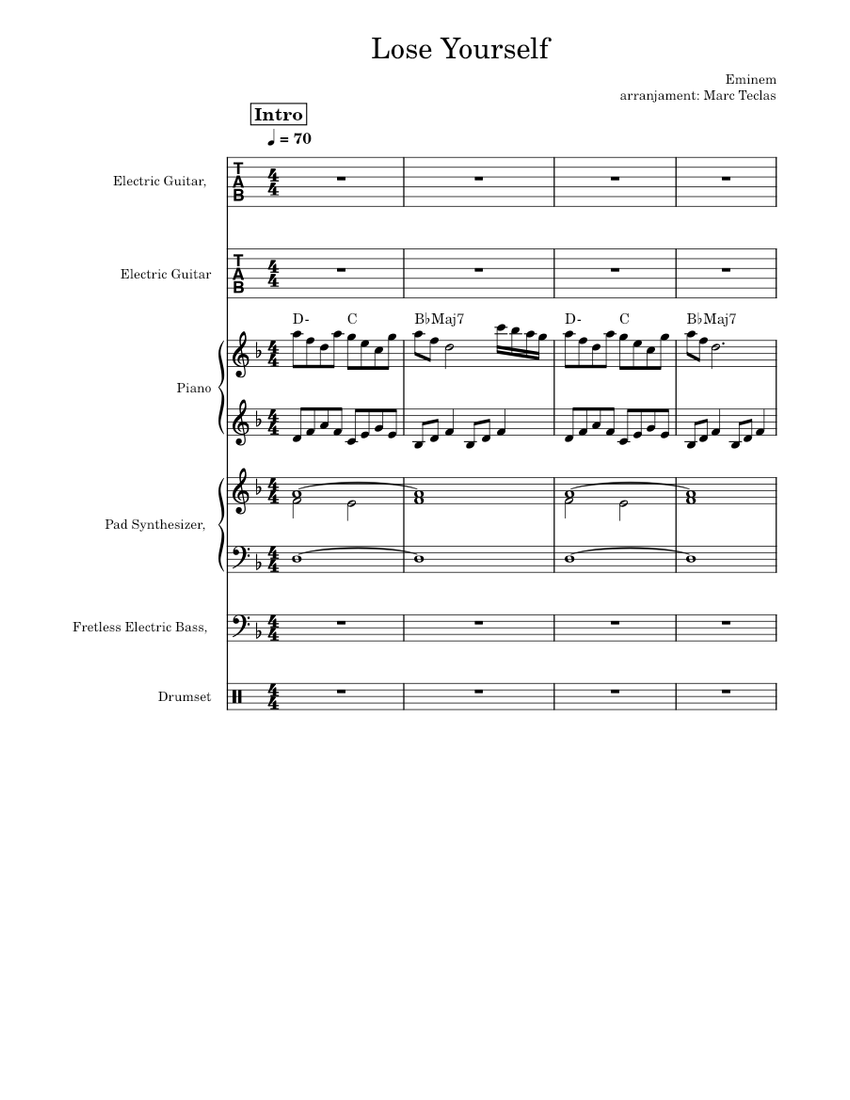 Lose yourself – Eminem - V. Artcàdia Sheet music for Piano, Drum Group ...