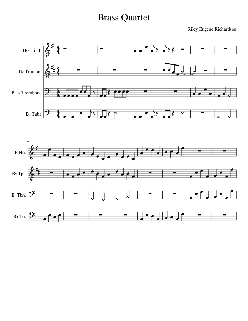 Brass Quartet Sheet music for Tuba, Trombone bass, Trumpet in b-flat ...