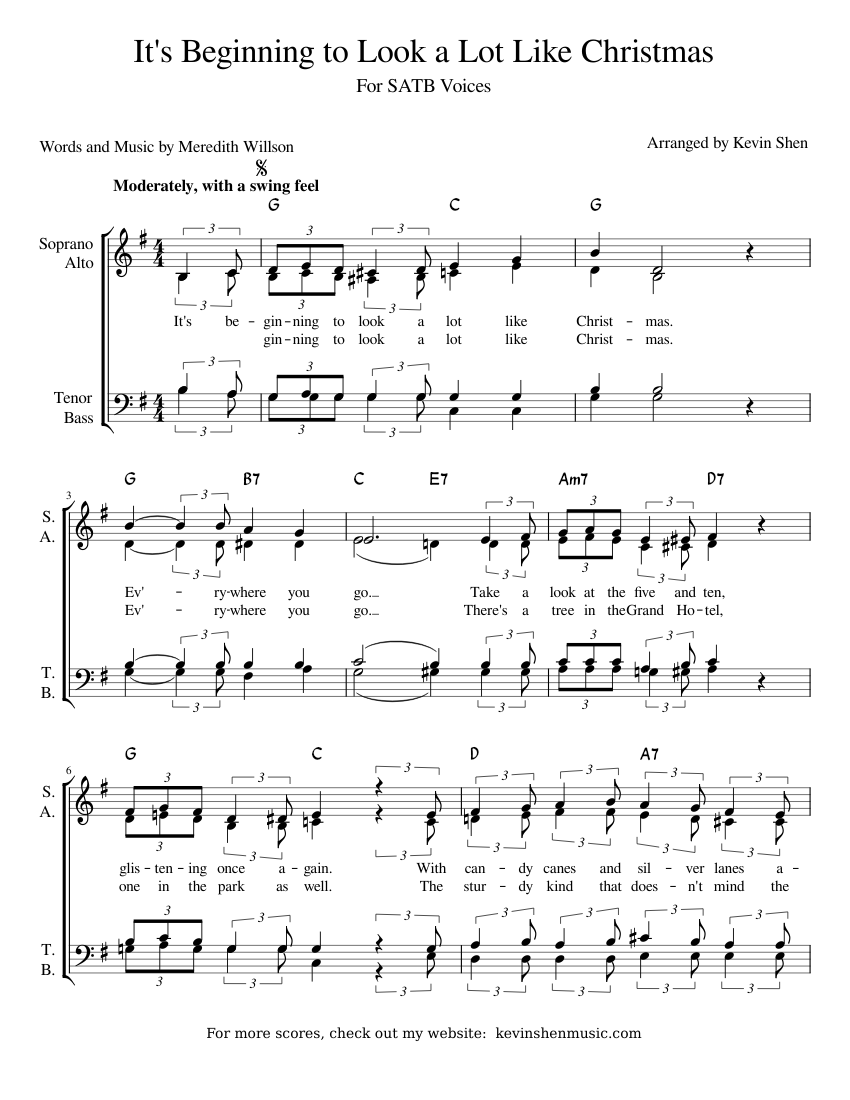It's Beginning to Look a Lot Like Christmas SATB Sheet music for Piano ...