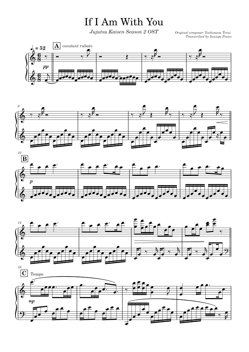If I Am With You – Yoshimasa Terui / Jujutsu Kaisen S2 OST Sheet Music ...