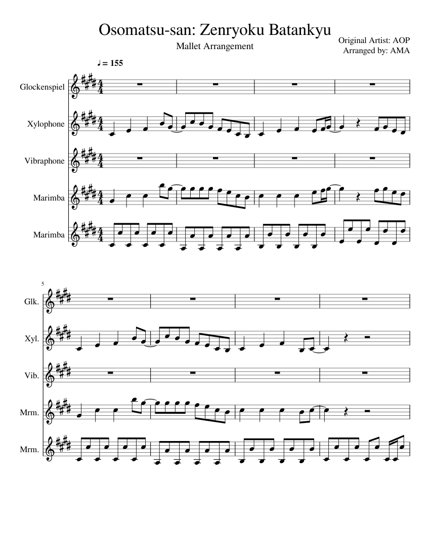 Osomatsu-san: Zenryoku Batankyu Sheet music for Vibraphone, Glockenspiel, Marimba, Xylophone ...