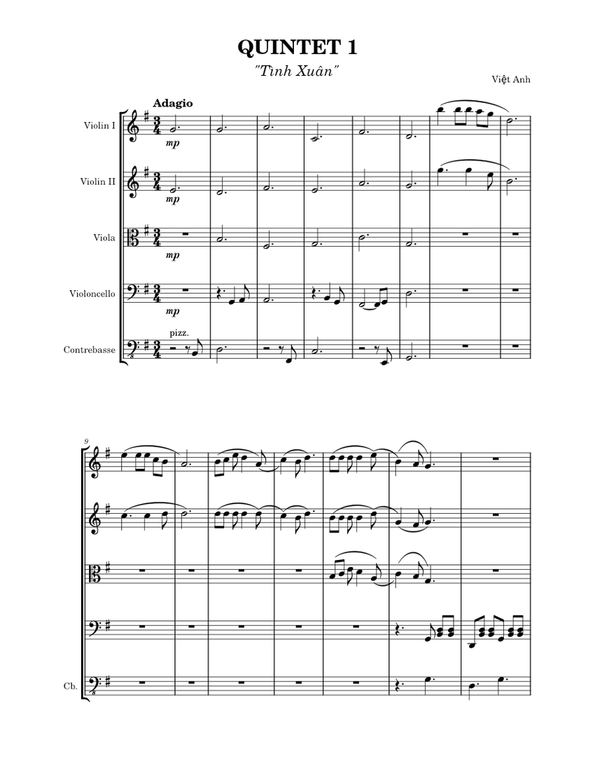 QUINTET 1 Sheet music for Contrabass, Violin, Viola, Cello (String Quintet) | Musescore.com