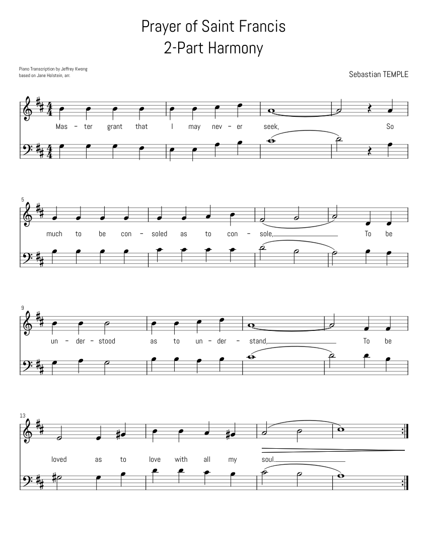 Prayer of Saint Francis-Two Part Harmony Sheet music for Piano (Piano ...