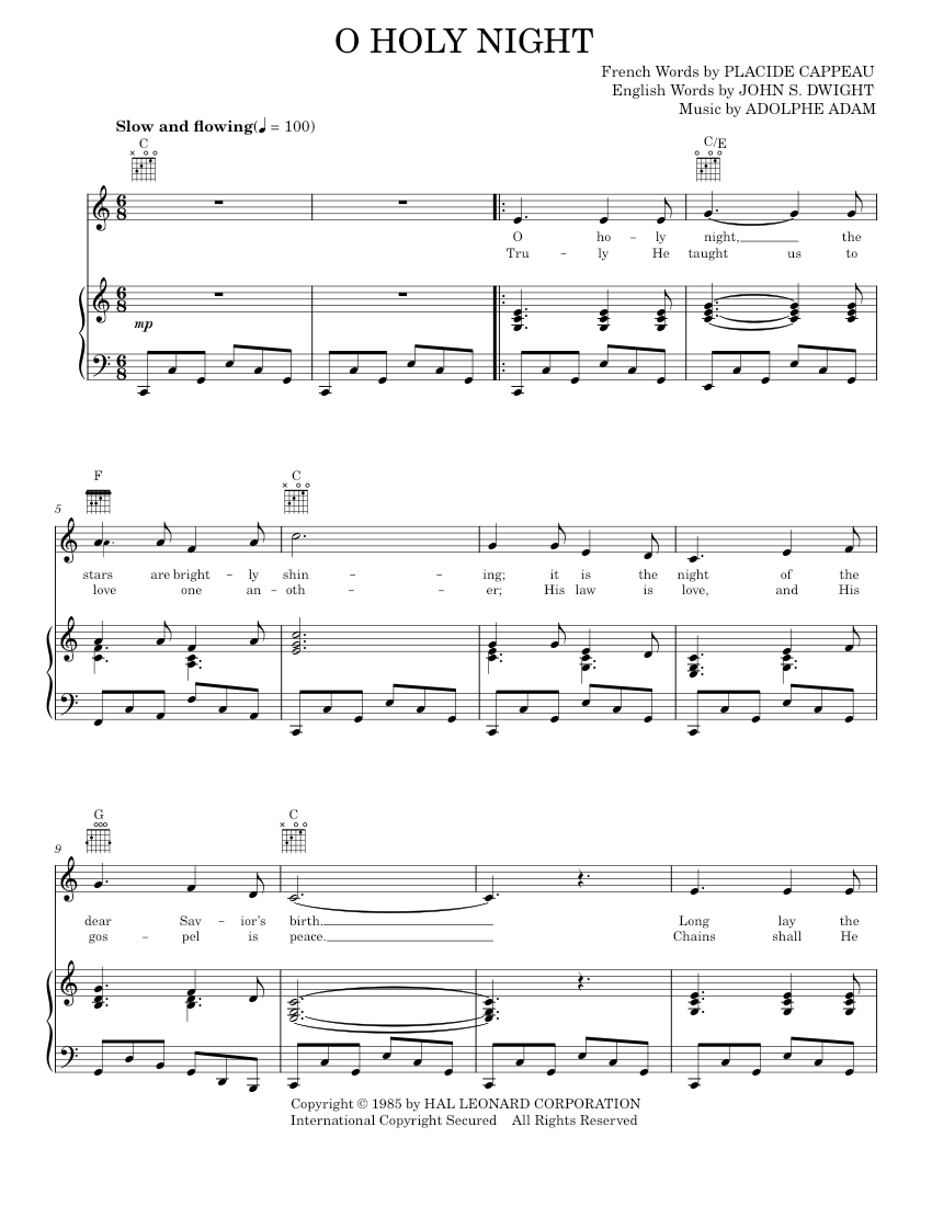 O Holy Night Sheet music for Piano, Vocals by Adolphe Adam Official ...