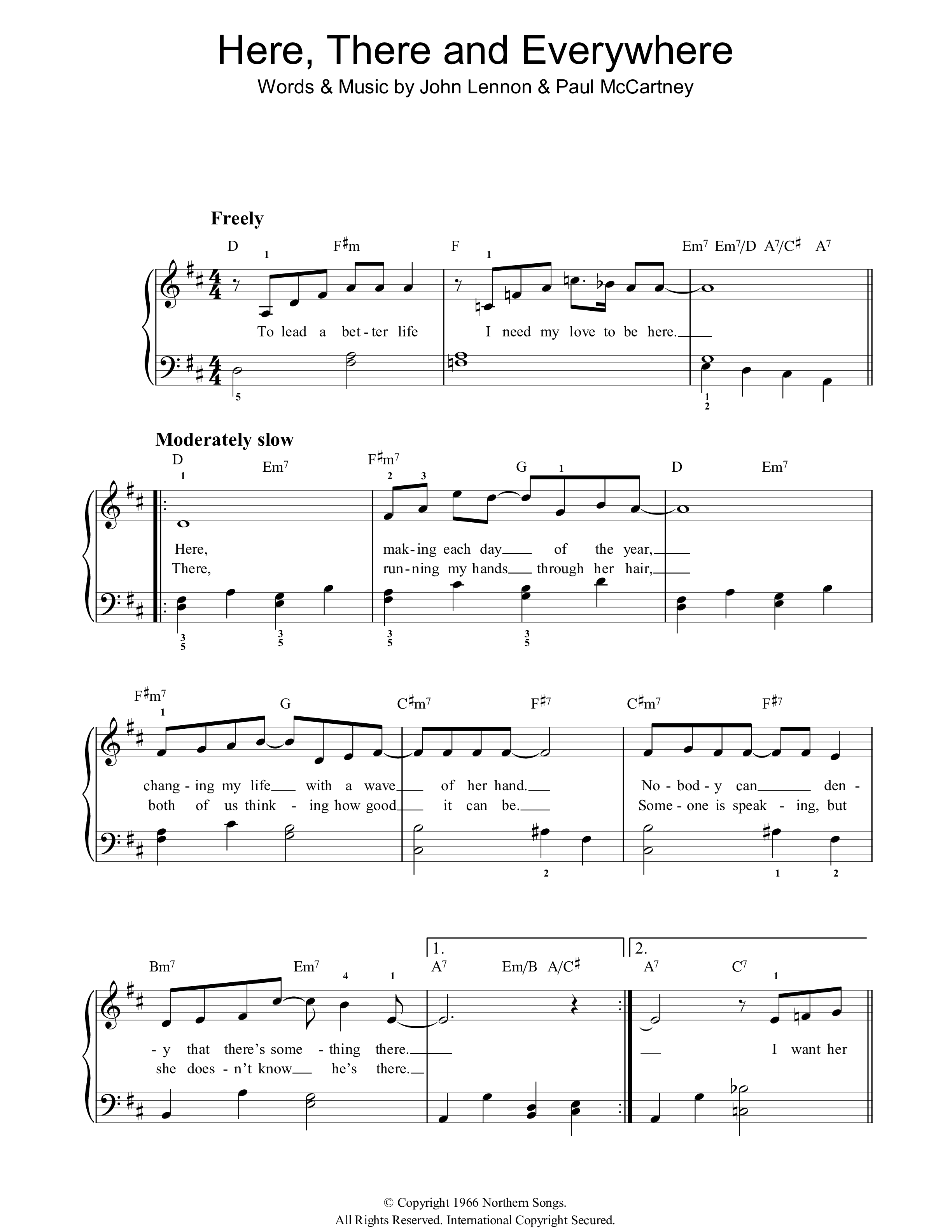 Play Official version of Here, There And Everywhere Sheet Music by The Beatles for Piano ...