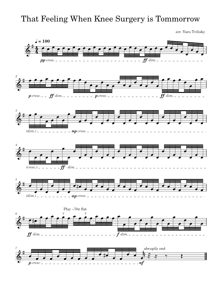 That Feeling When Knee Surgery is Tomorrow Sheet Music for Clarinet ...