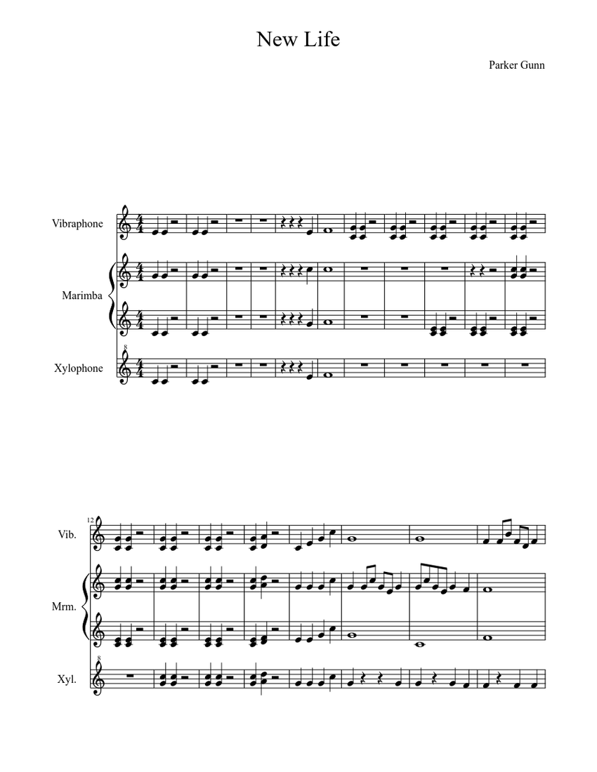 New Life Sheet music for Vibraphone, Marimba, Xylophone (Percussion ...