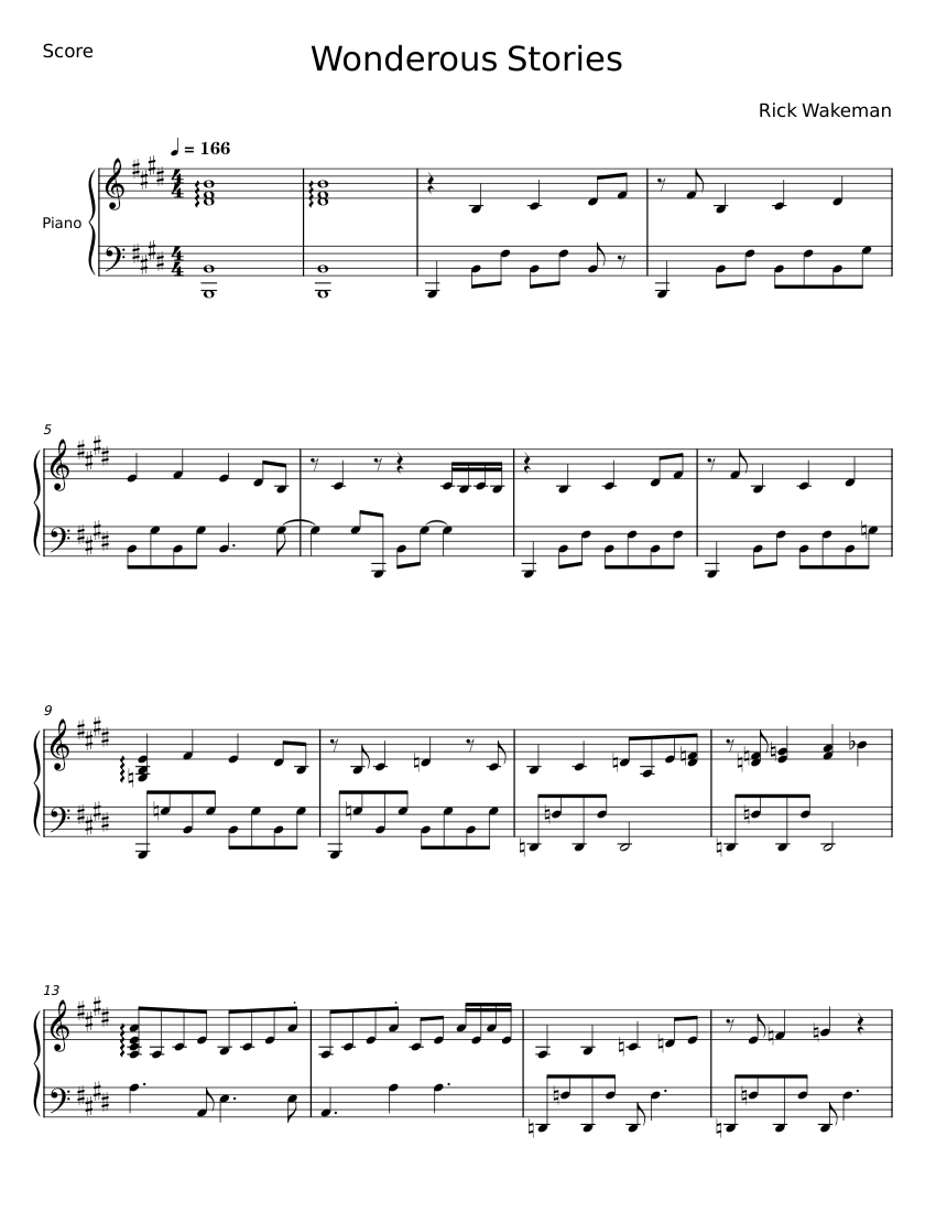 Wonderous Stories - Rick Wakeman Sheet Music for Piano (Solo ...