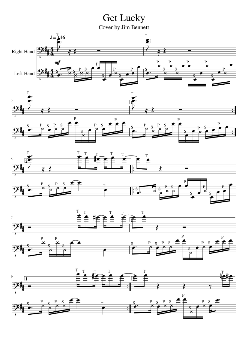 Get Lucky Sheet music for Bass guitar (Mixed Duet) | Musescore.com