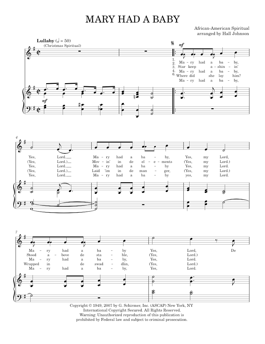 Play Official version of Mary Had A Baby sheet music by Hall Johnson ...