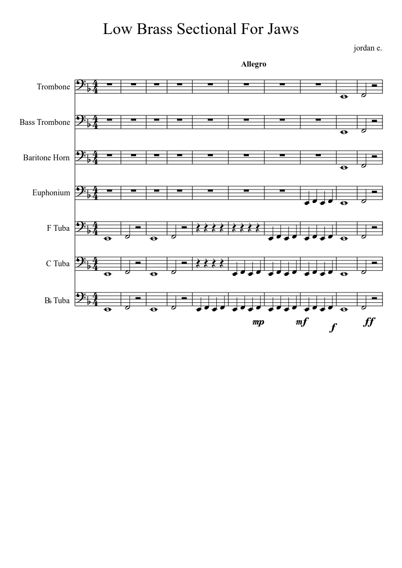 Low Brass Sectional For Jaws Sheet music for Trombone, Tuba (Mixed Trio ...