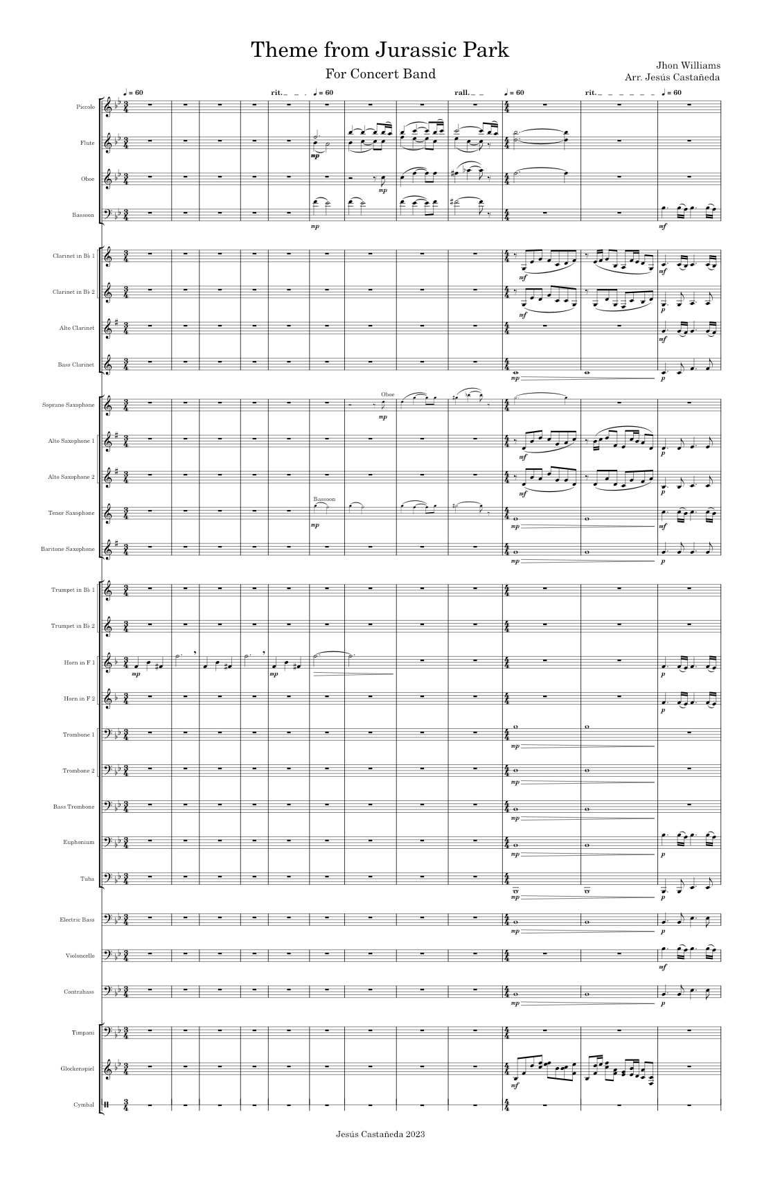 Theme from Jurassic Park – John Williams Arr. Jesús Castañeda Sheet Music for Trombone, Tuba ...